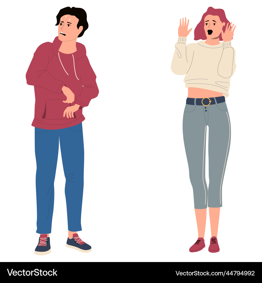 Scared people frightened woman startled man Vector Image