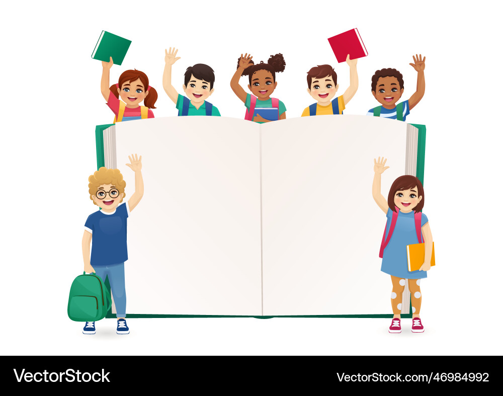 Smiling kids with book Royalty Free Vector Image