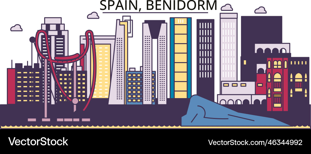 Spain benidorm tourism landmarks city Royalty Free Vector