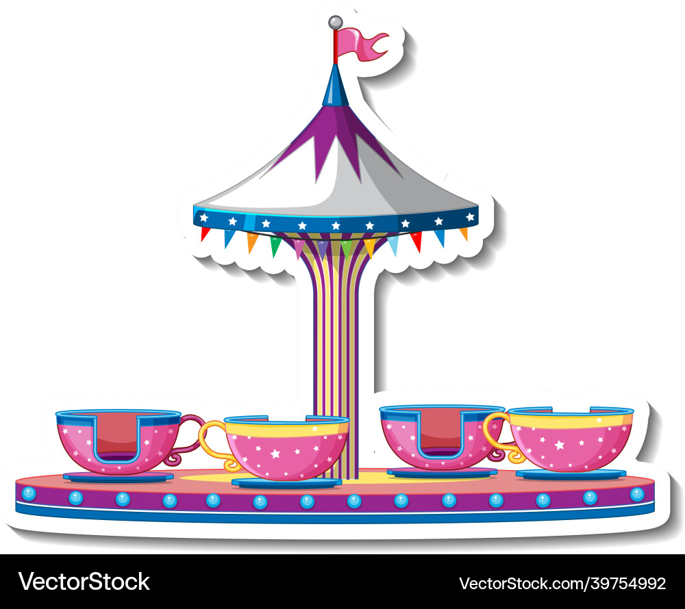 Sticker template with carousel rides at fun fair Vector Image