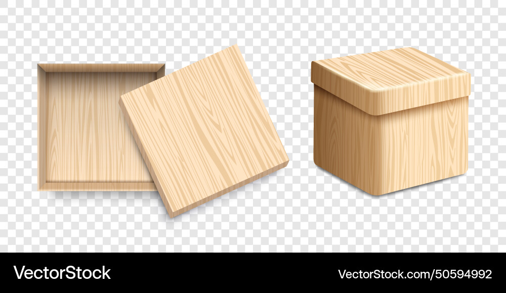 Wooden texture box realistic 3d style Royalty Free Vector