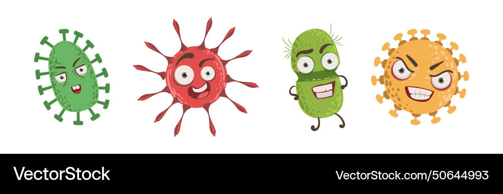 Bacteria and microbe cute germs with faces Vector Image