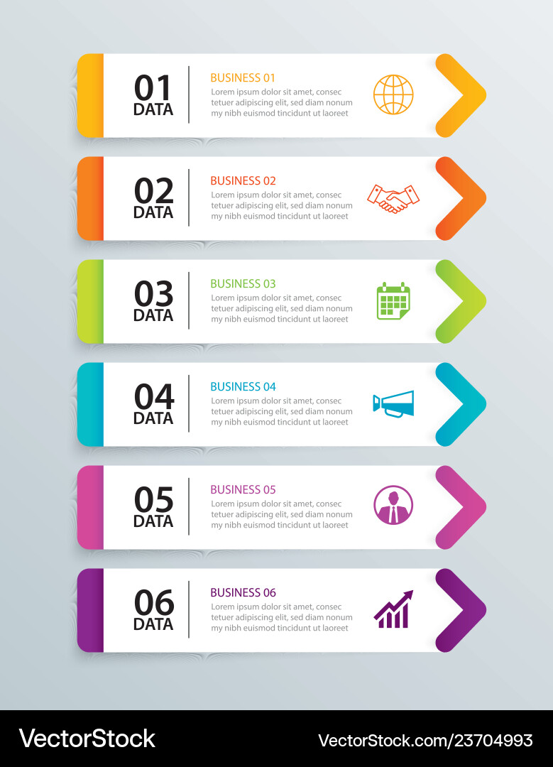 Infographics tab in horizontal paper arrow with 6 Vector Image