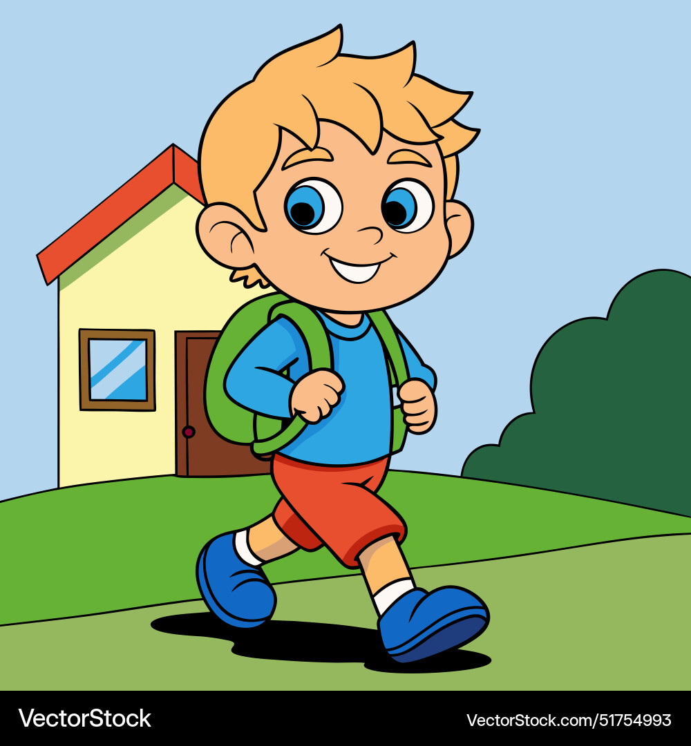 Kid go to school cartoon icon Royalty Free Vector Image