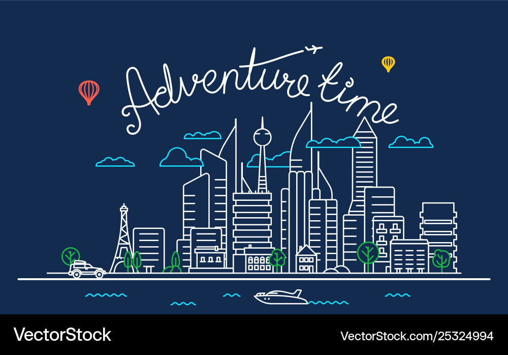 City landscape linear modern downtown Royalty Free Vector