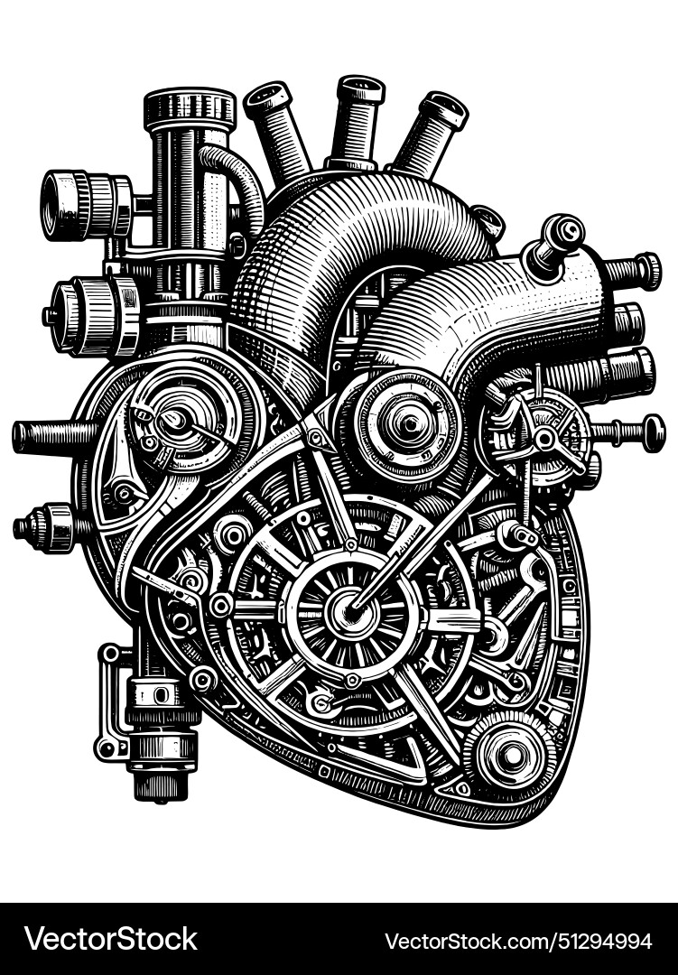 Mechanical robot heart sketch board imitation Vector Image