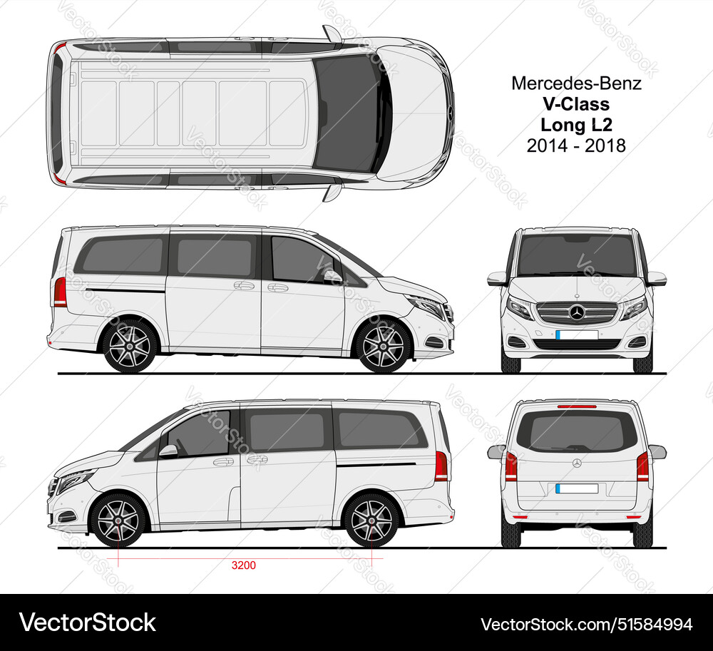 Mercedes-benz v-class long minibus l2 2014-2018 Vector Image