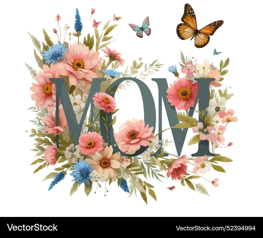 Mothers day postcard mom text with flowers Vector Image