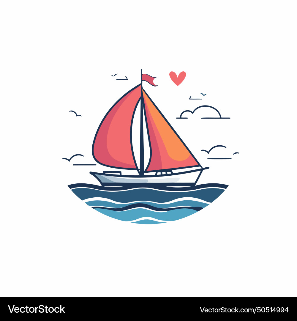 Sailing boat in the sea flat style Royalty Free Vector Image