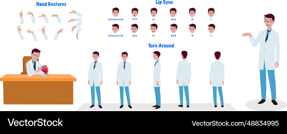Cardiologist character model sheet doctor cardi Vector Image