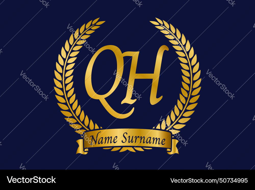 Initial letter q and h qh monogram logo design Vector Image