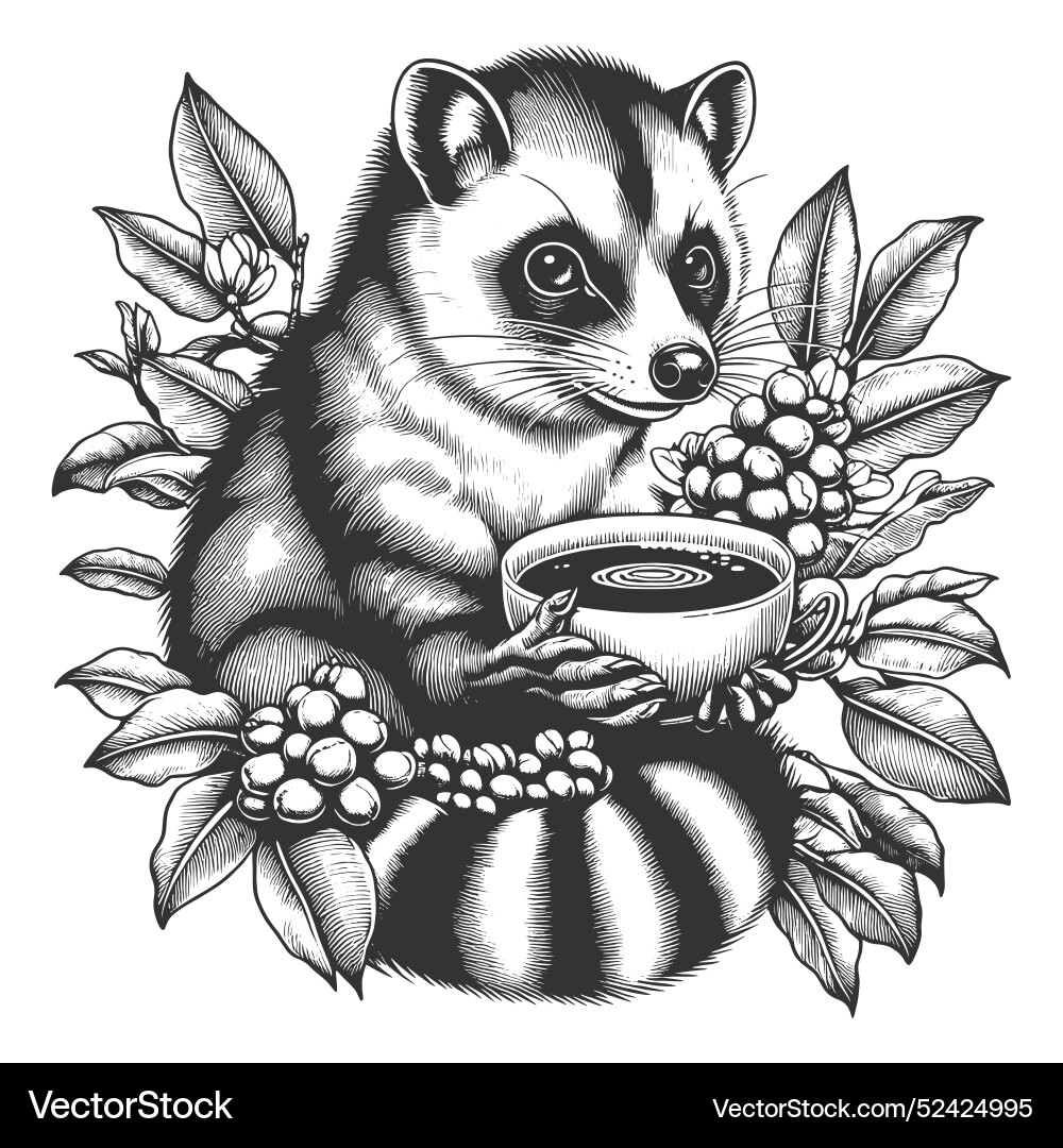 Musang asian palm civet coffee tree branch Vector Image