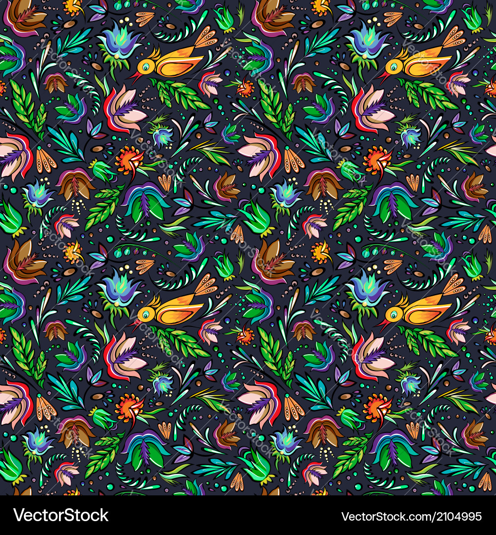 Seamless cartoon hand-drawn pattern with flowers Vector Image