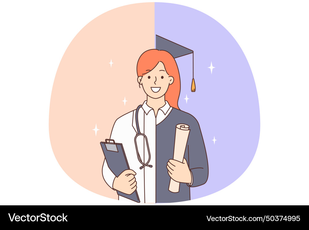 Smiling student and doctor on one picture Vector Image