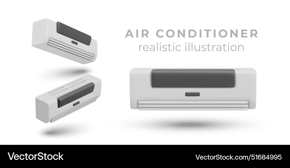 Wall air conditioner front top bottom view 3d Vector Image