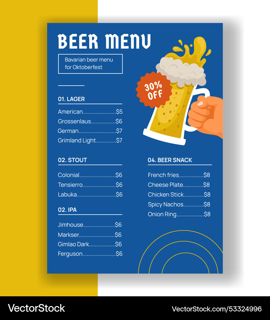 Oktoberfest party menu flat cartoon hand drawn Vector Image