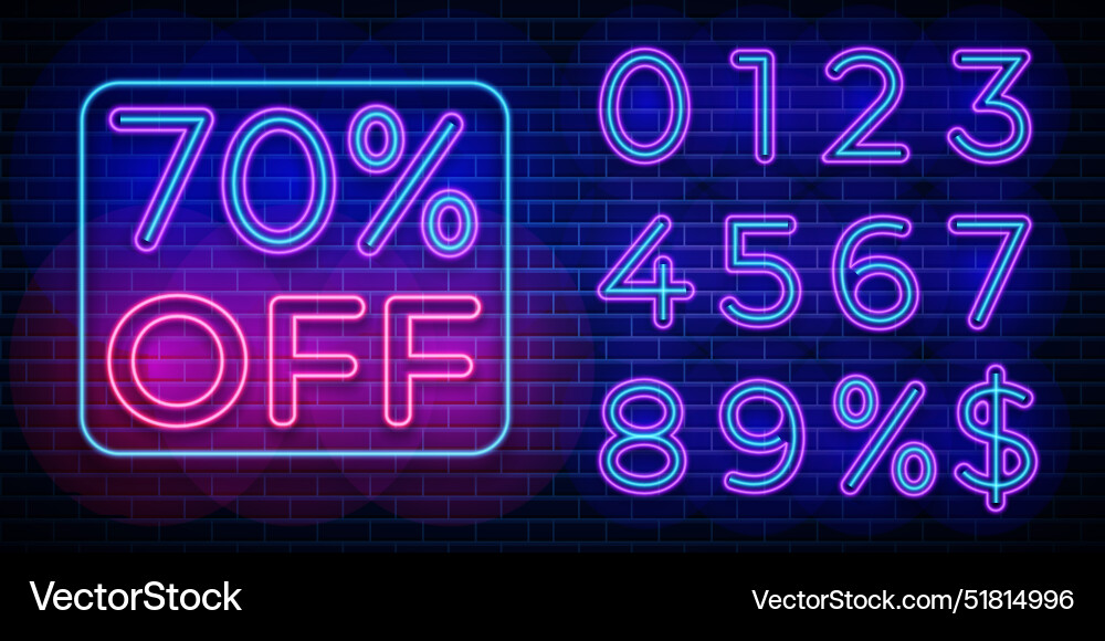 Sale discount numbers neon sign Royalty Free Vector Image
