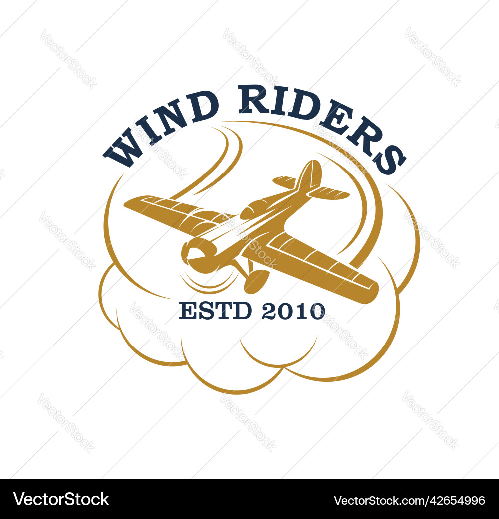 Wind riders symbol flying airplane in clouds Vector Image