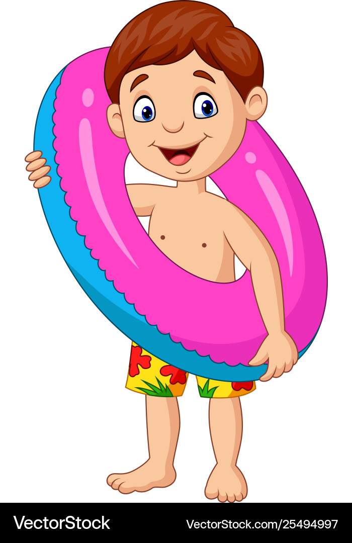 Cartoon little boy with inflatable ring Royalty Free Vector