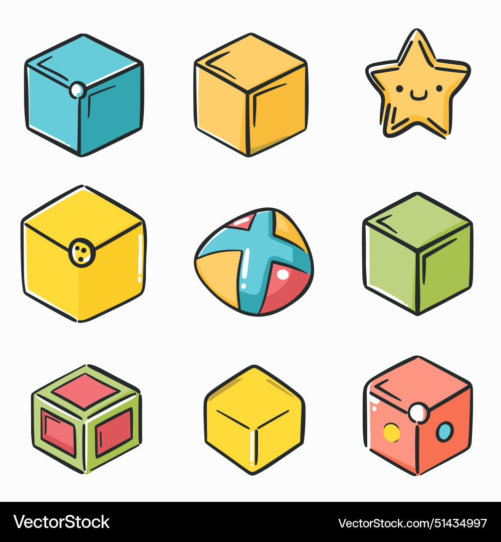 Collection various cartoon boxes star colors Vector Image