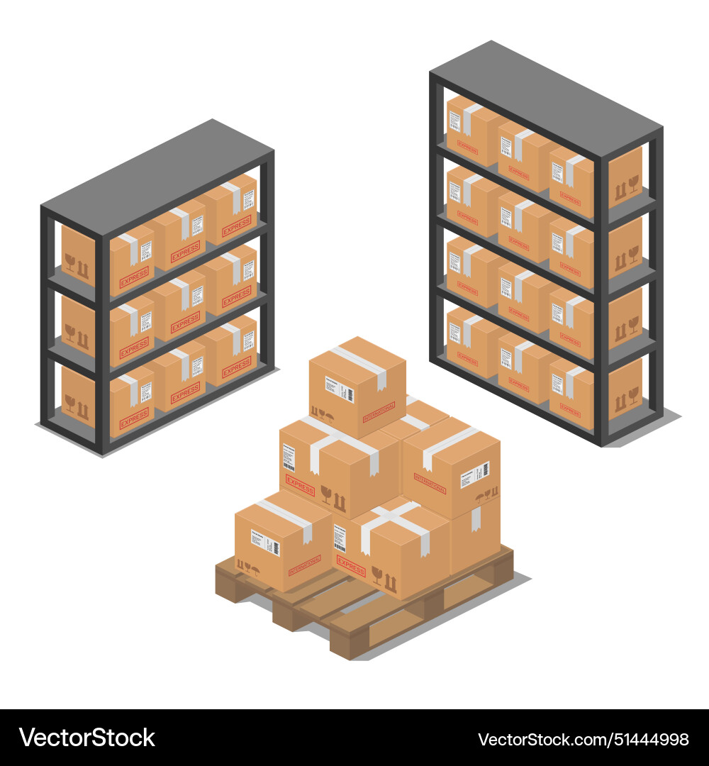 Isometric elements storage room warehouse Vector Image