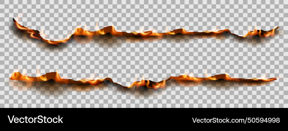 Realistic burnt paper edges with fire Royalty Free Vector