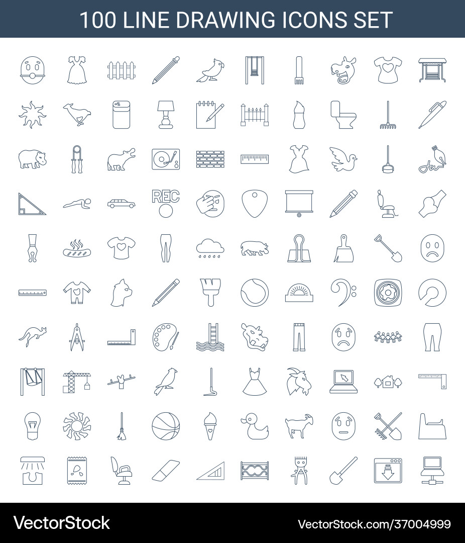 100 drawing icons Royalty Free Vector Image - VectorStock