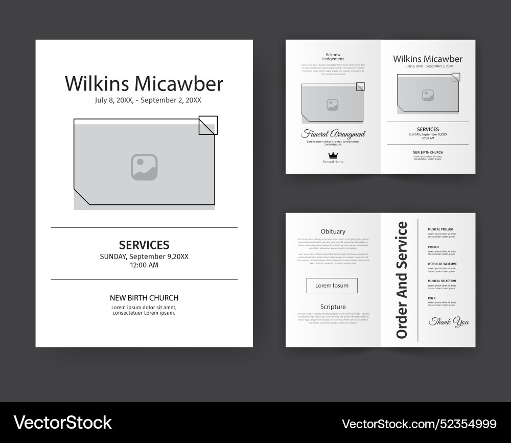 Funeral template for memorial program Royalty Free Vector