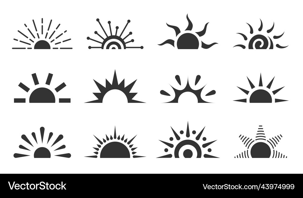 Half sun solar sunrise sunset weather icon set Vector Image