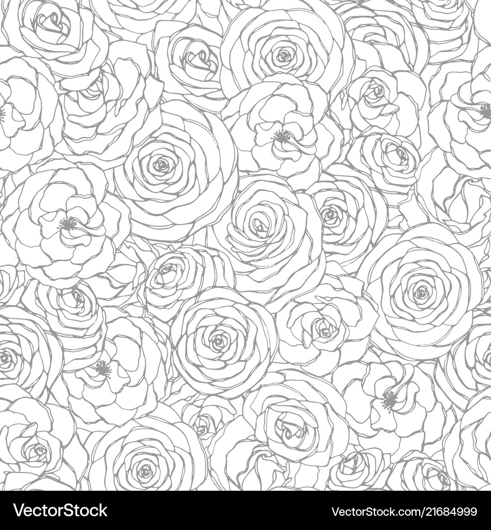 Seamless pattern with rose flowers line art Vector Image