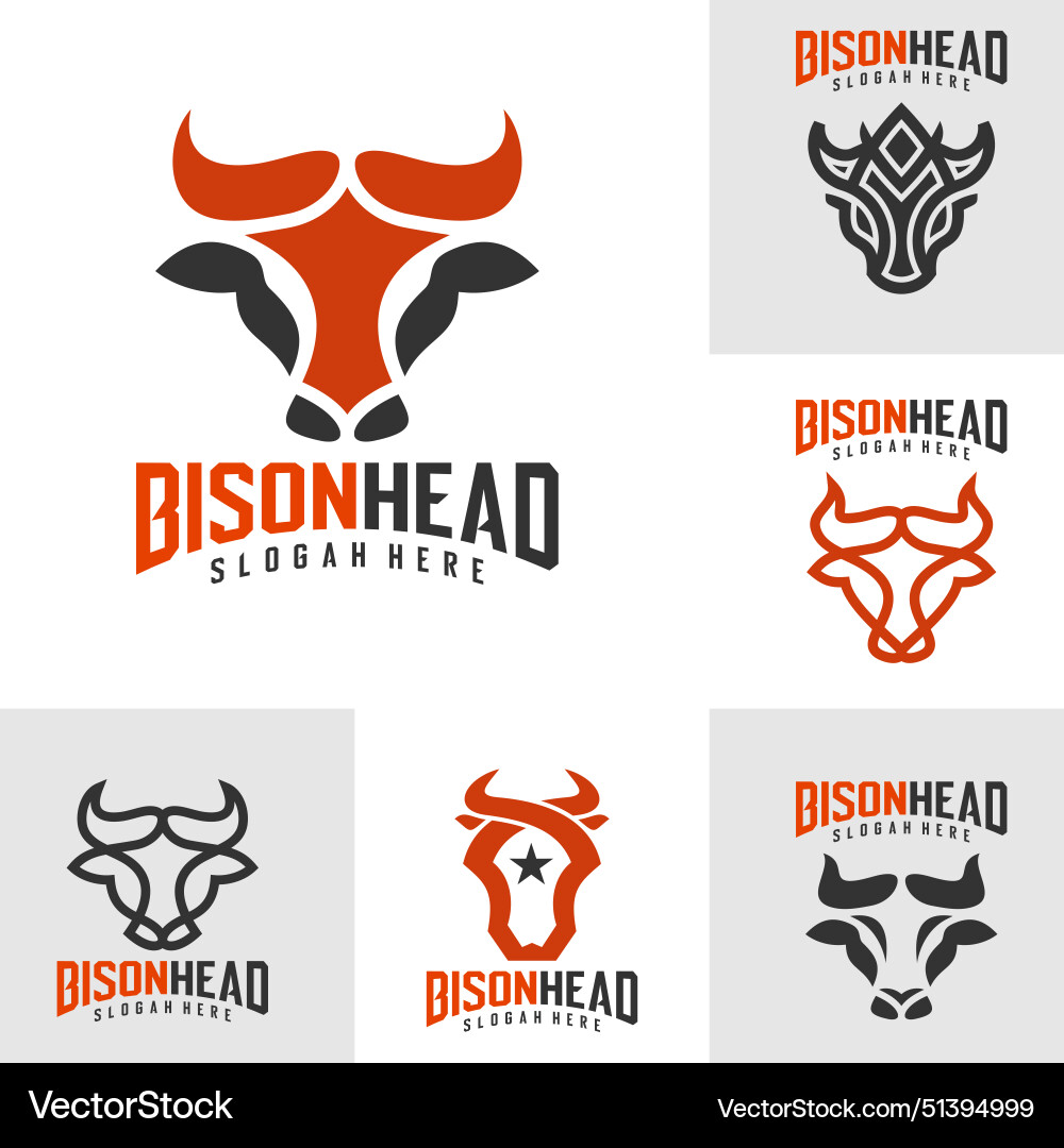 Set of bison logo template creative bison head Vector Image