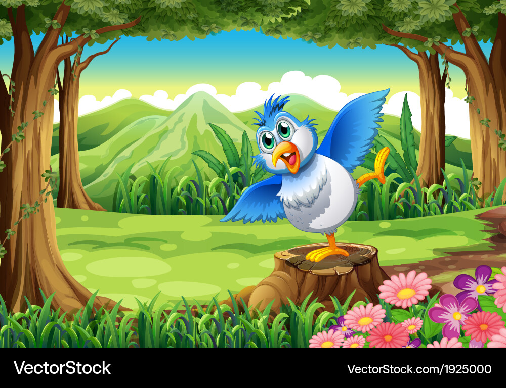 A blue bird above the stump at forest Royalty Free Vector