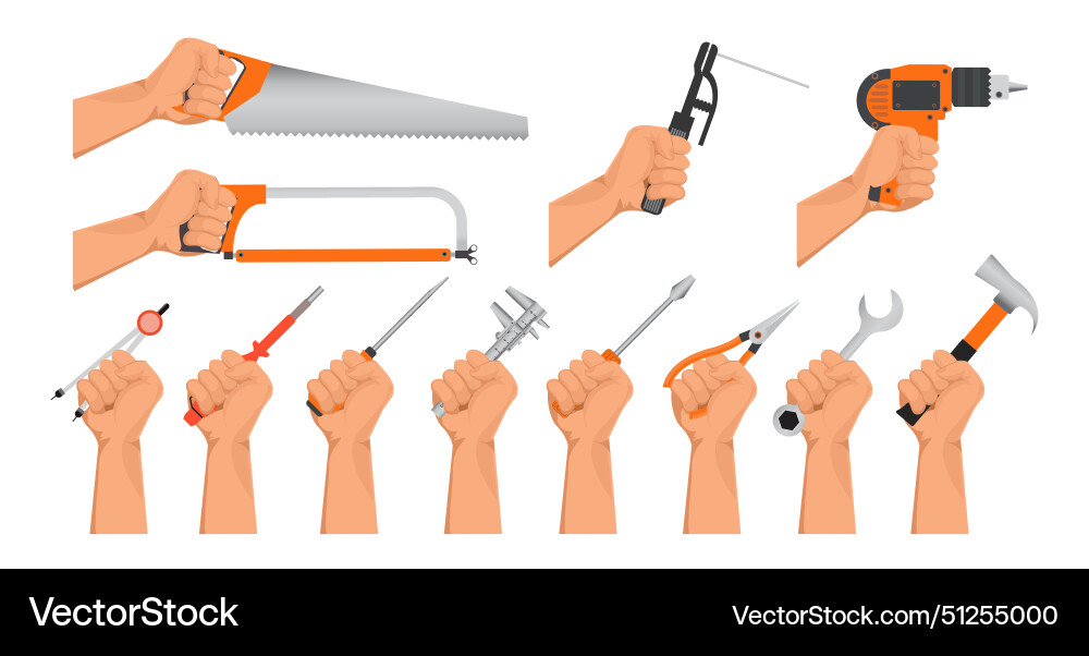 Hands holding construction tools Royalty Free Vector Image