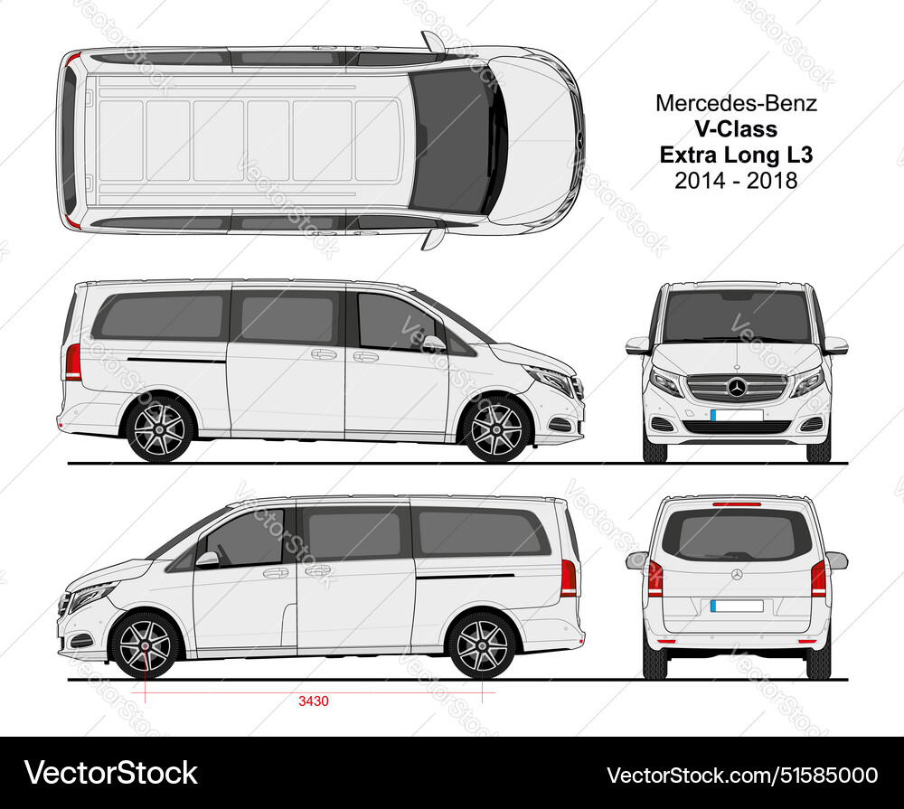 Mercedes-benz v-class extra long l3 2014-2018 Vector Image