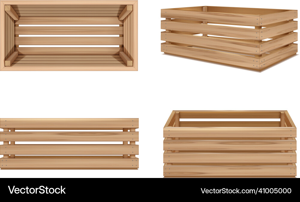 Realistic wooden boxes collection Royalty Free Vector Image