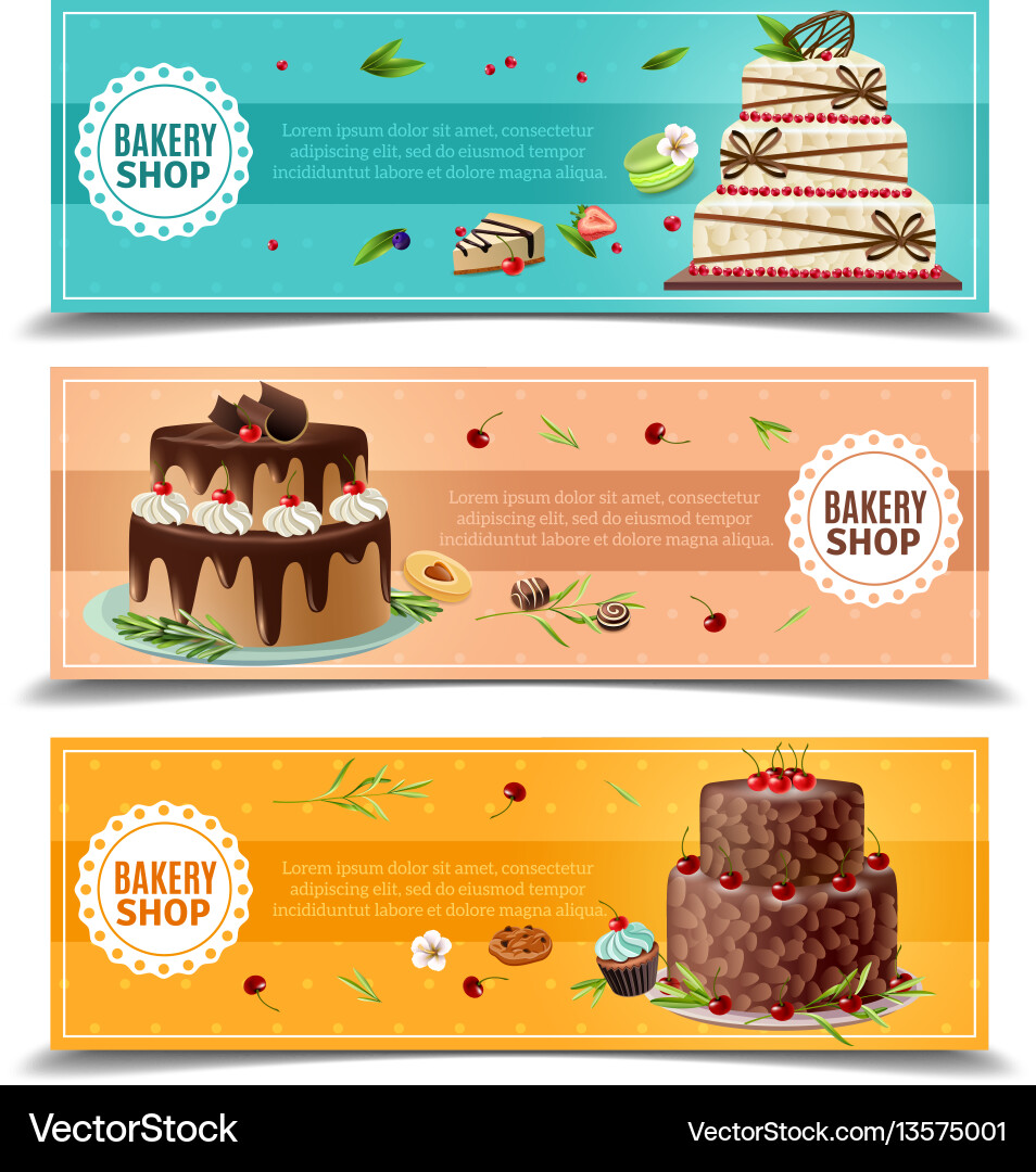 Cakes banners set Royalty Free Vector Image - VectorStock