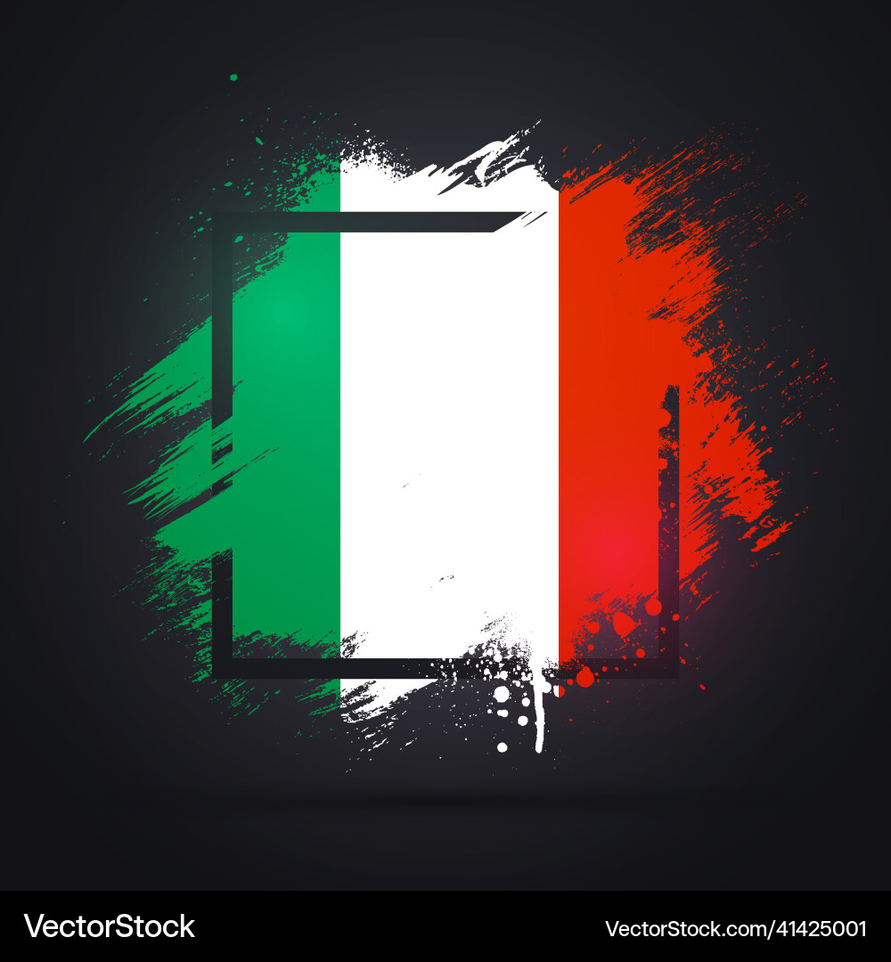 Grunge splash italy flag with frame Royalty Free Vector
