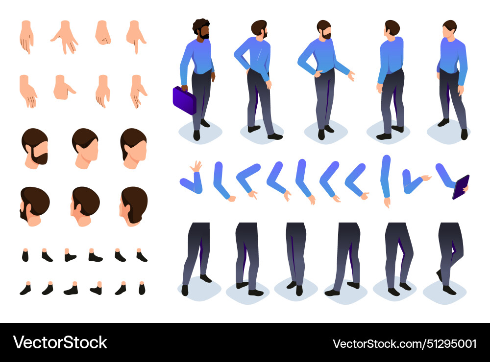 Isometric character assets including body parts Vector Image
