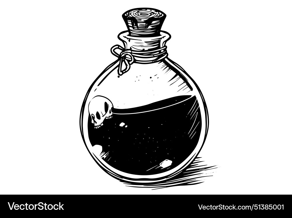 Magic bottle with potion hand drawn ink sketch Vector Image