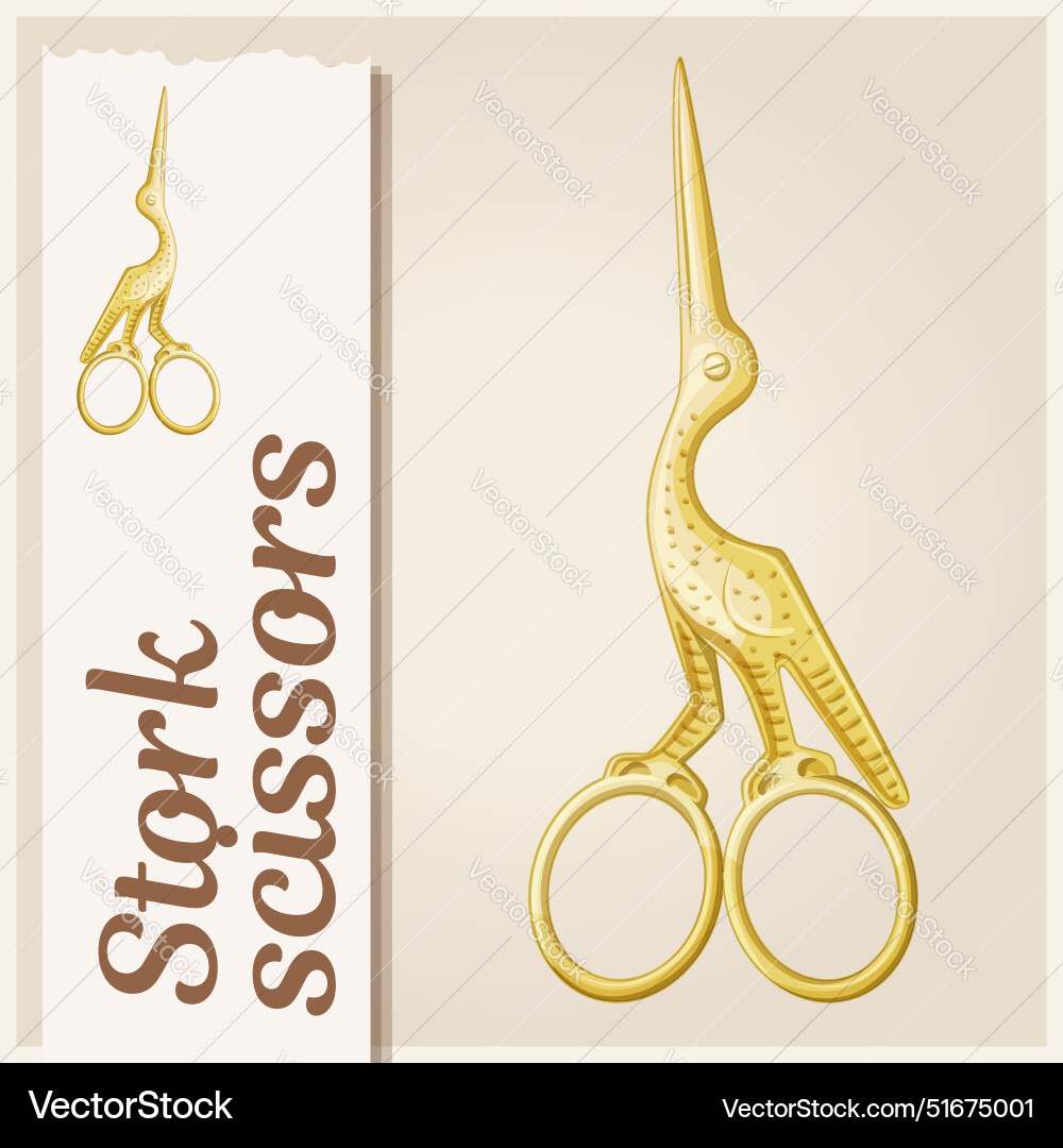 Stork scissors golden colored icon sewing Vector Image