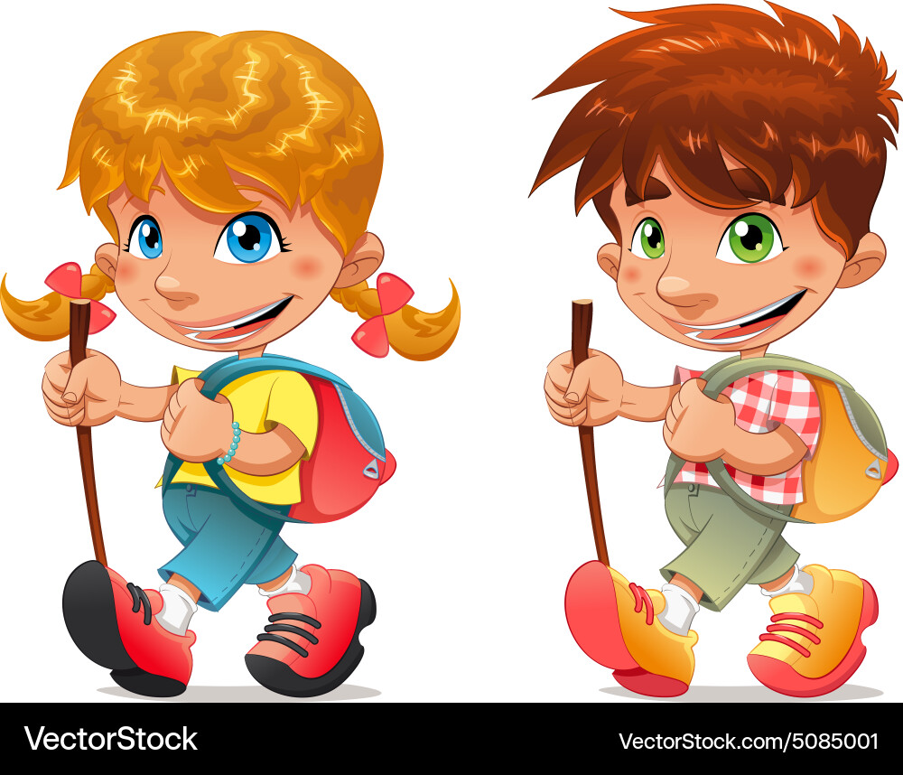 Trekking boy and girl Royalty Free Vector Image