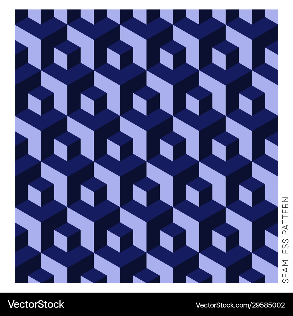 Blue geometric 3d cube seamless pattern Royalty Free Vector