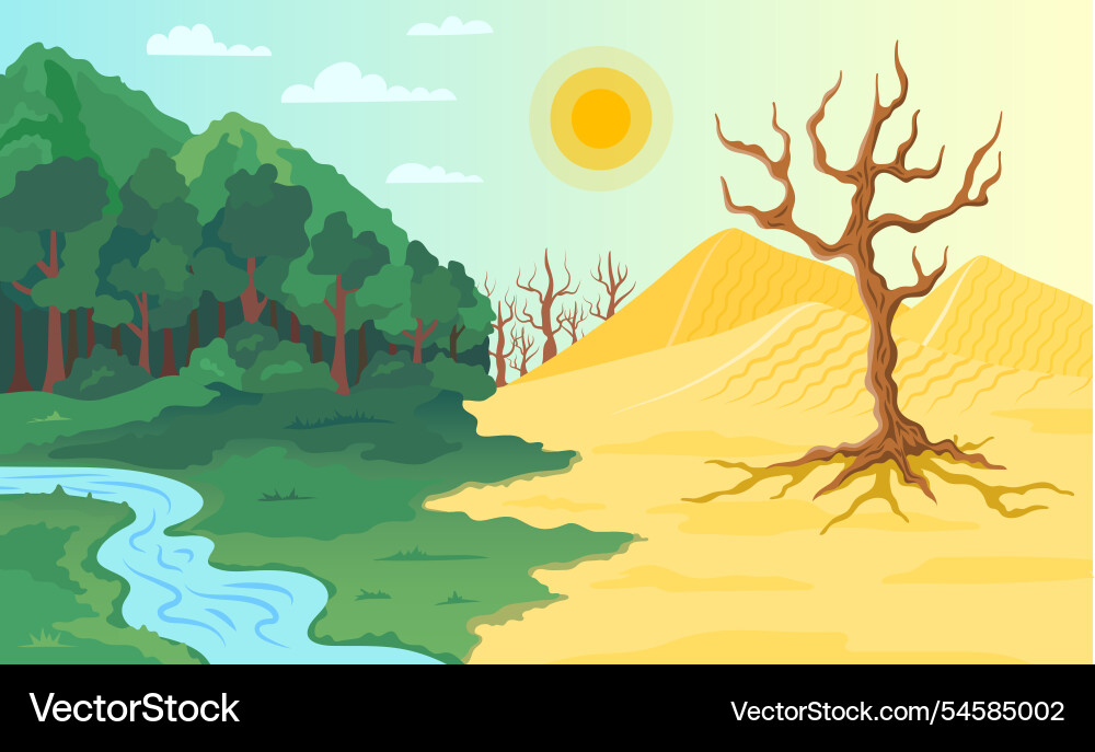 Cartoon color climate change landscape scene Vector Image