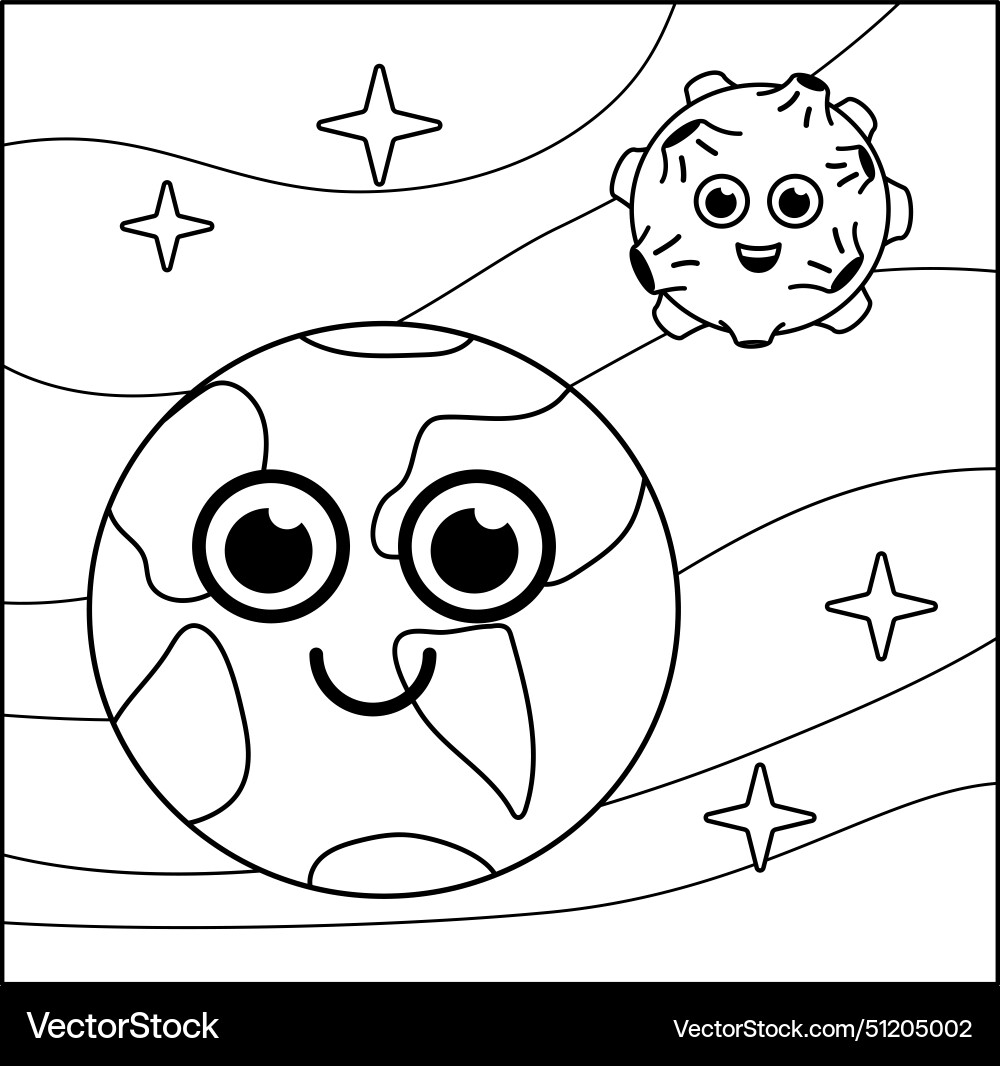 Coloring page earth moon in space black Royalty Free Vector