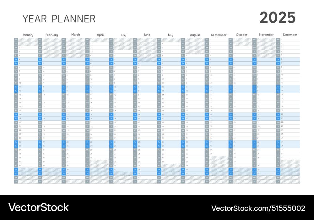 Jahrplaner 2025 Kalender Lizenzfreies Vektorbild