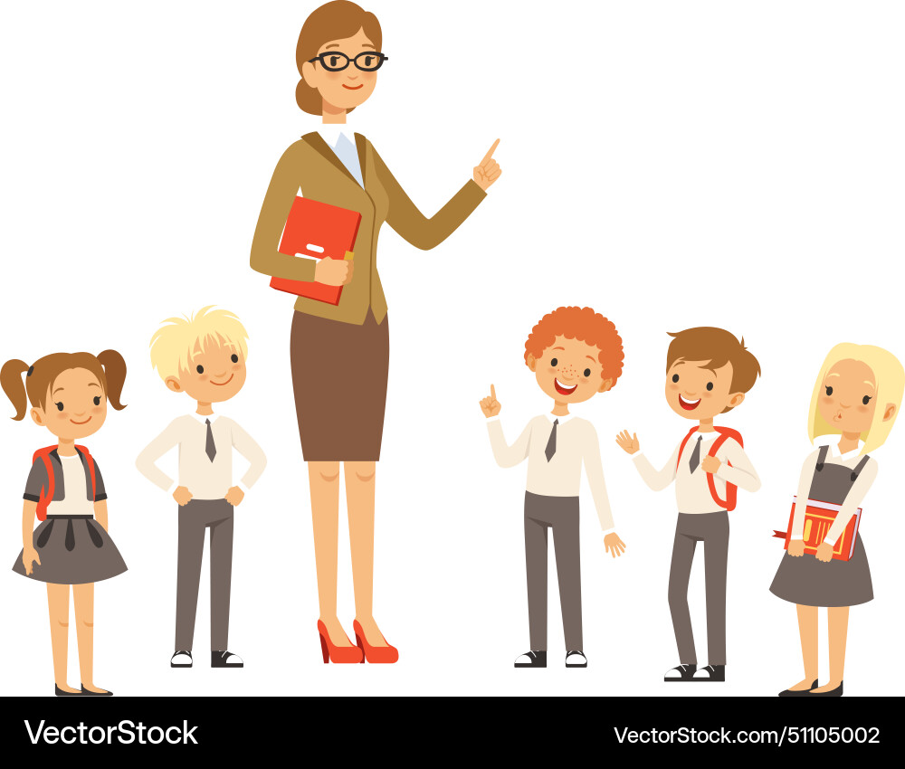 Teacher with kids little cartoon school students Vector Image