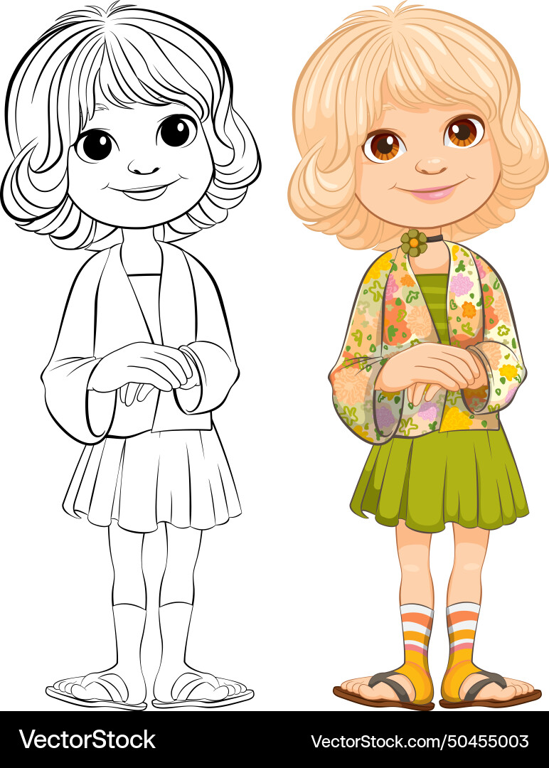 A girl colored and line art Royalty Free Vector Image