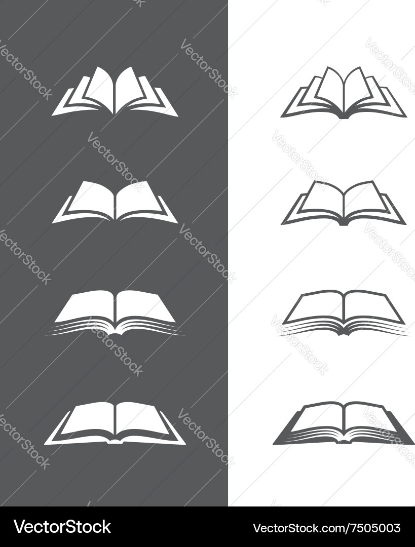 Black and white book icons set Royalty Free Vector Image