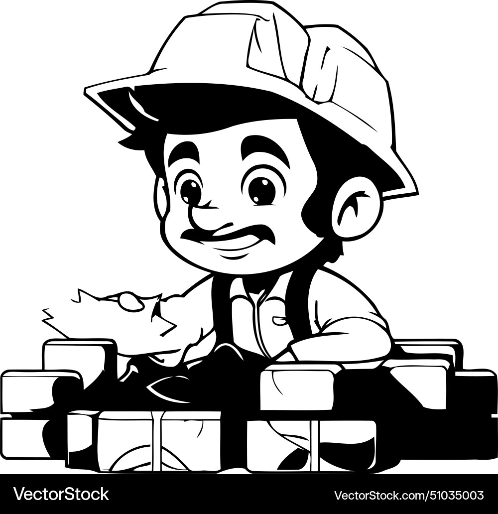 Cartoon construction worker with brick and trowel Vector Image
