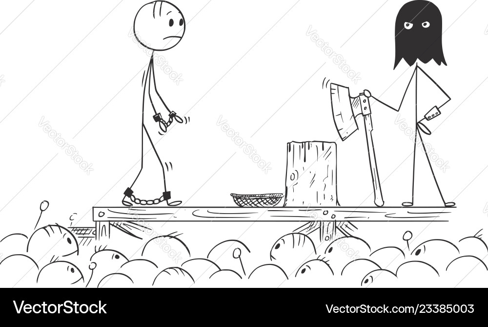 Cartoon of man walking on his own execution Vector Image